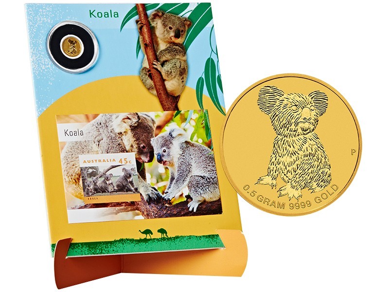 Koala Stamp Mini Sheet and 5g Gold Coin - Comm Coinage