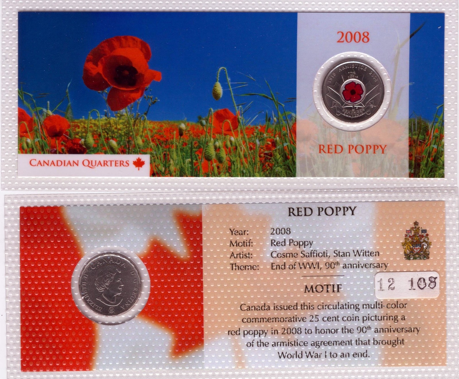 2008 Canadian Quarter Red Poppy - Comm Coinage